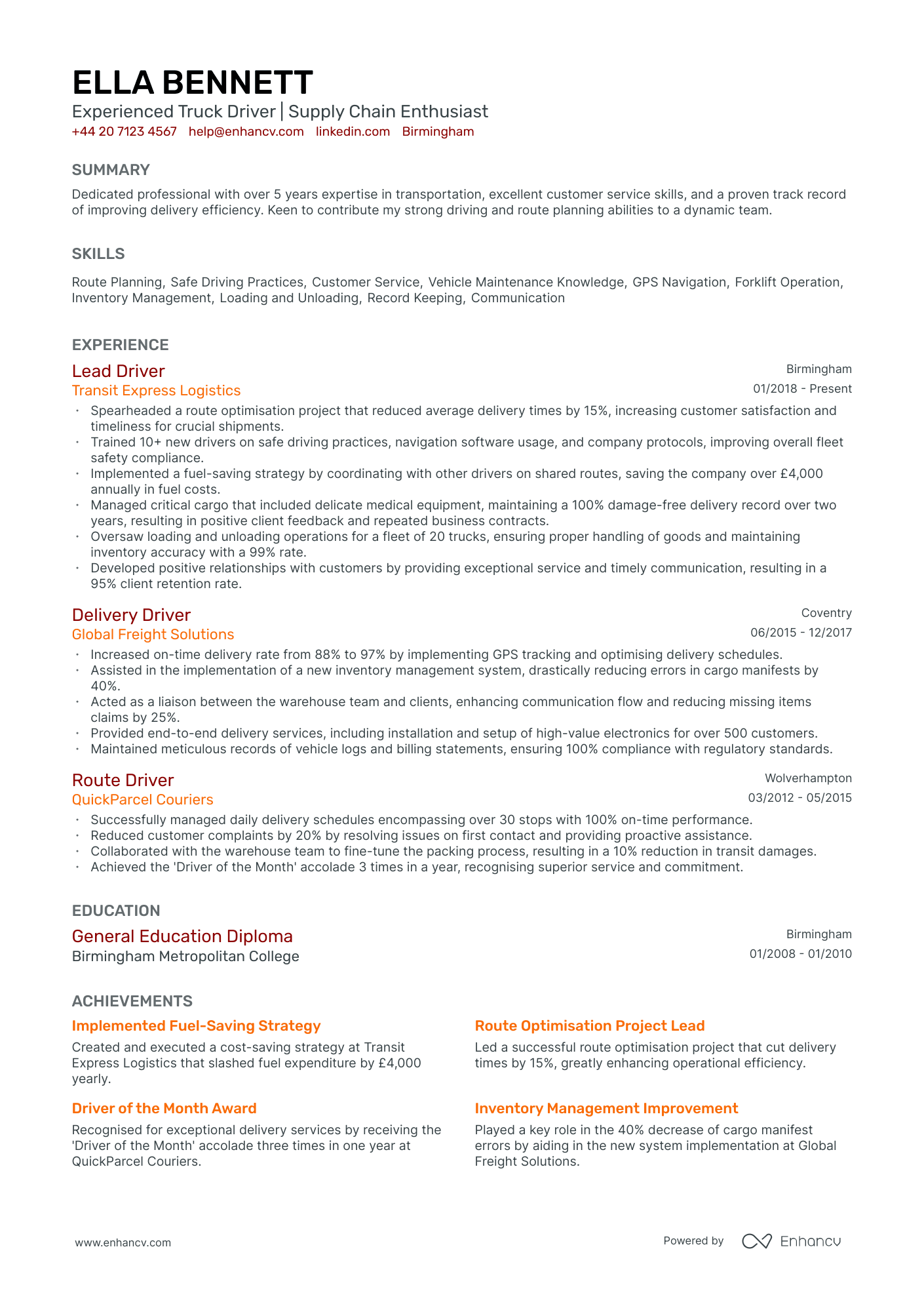 Truck Driver CV Examples & Guide for 2025
