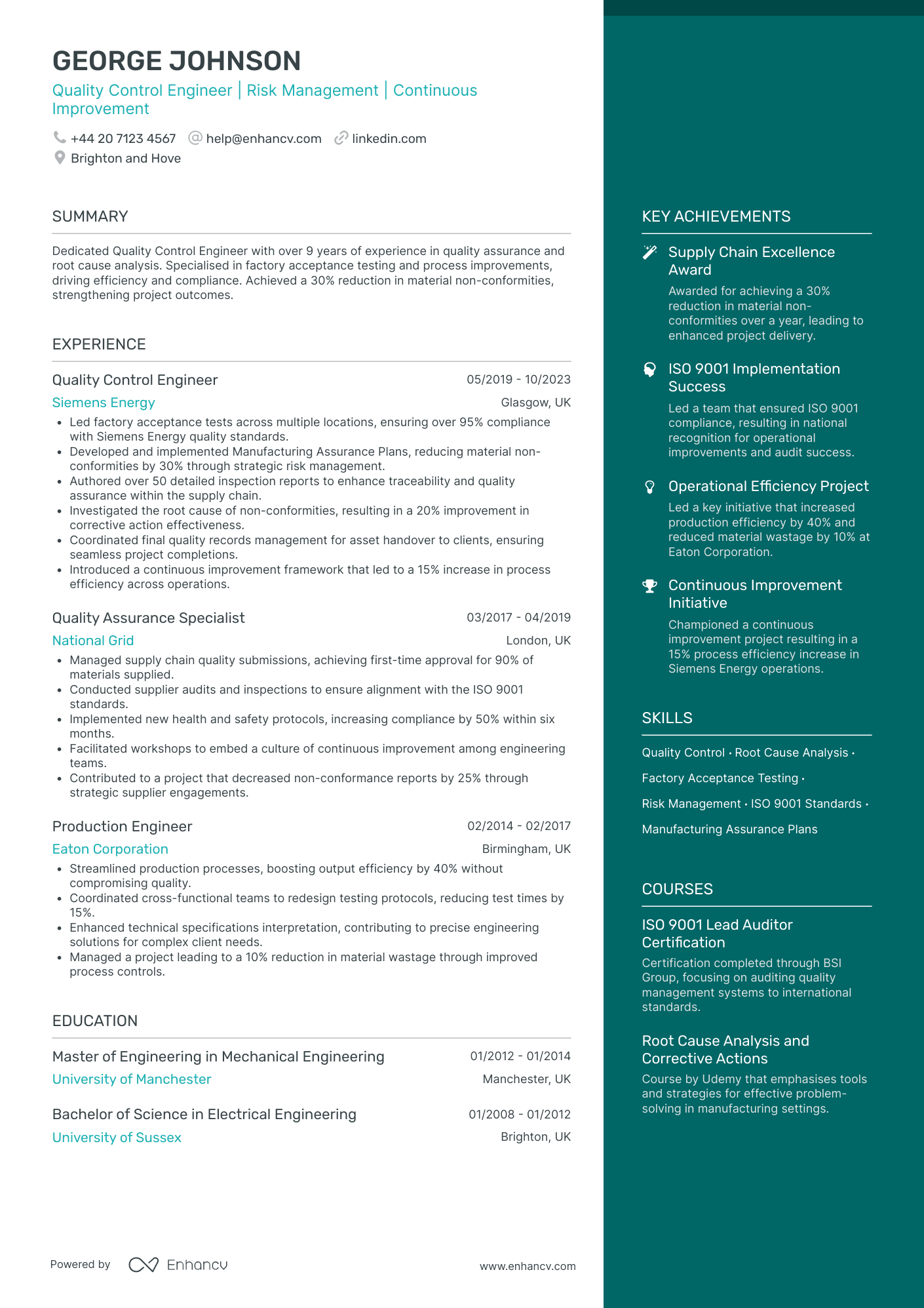 Quality Engineer CV Examples & Guide for 2026