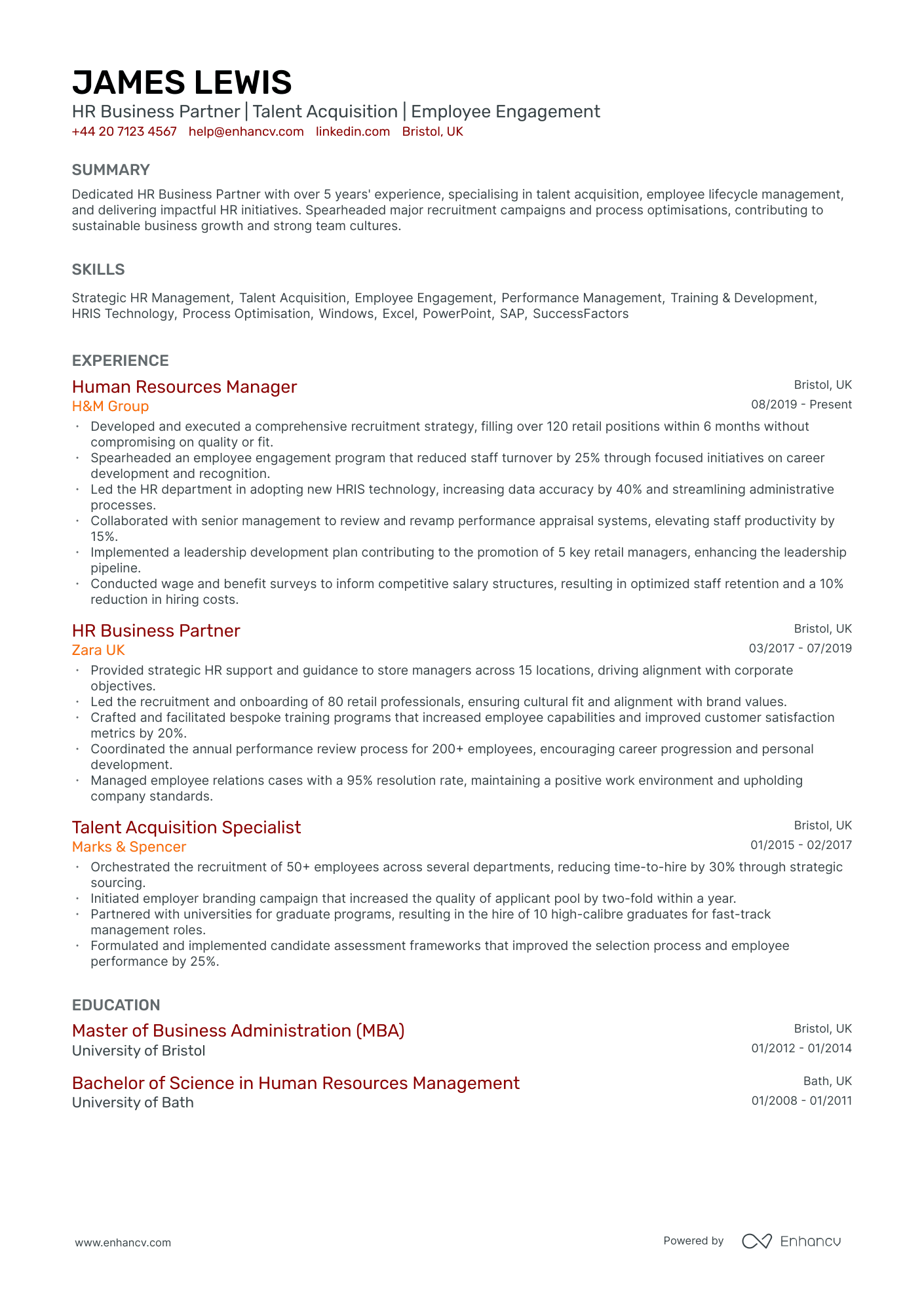 HR Business Partner CV Examples & Guide for 2025