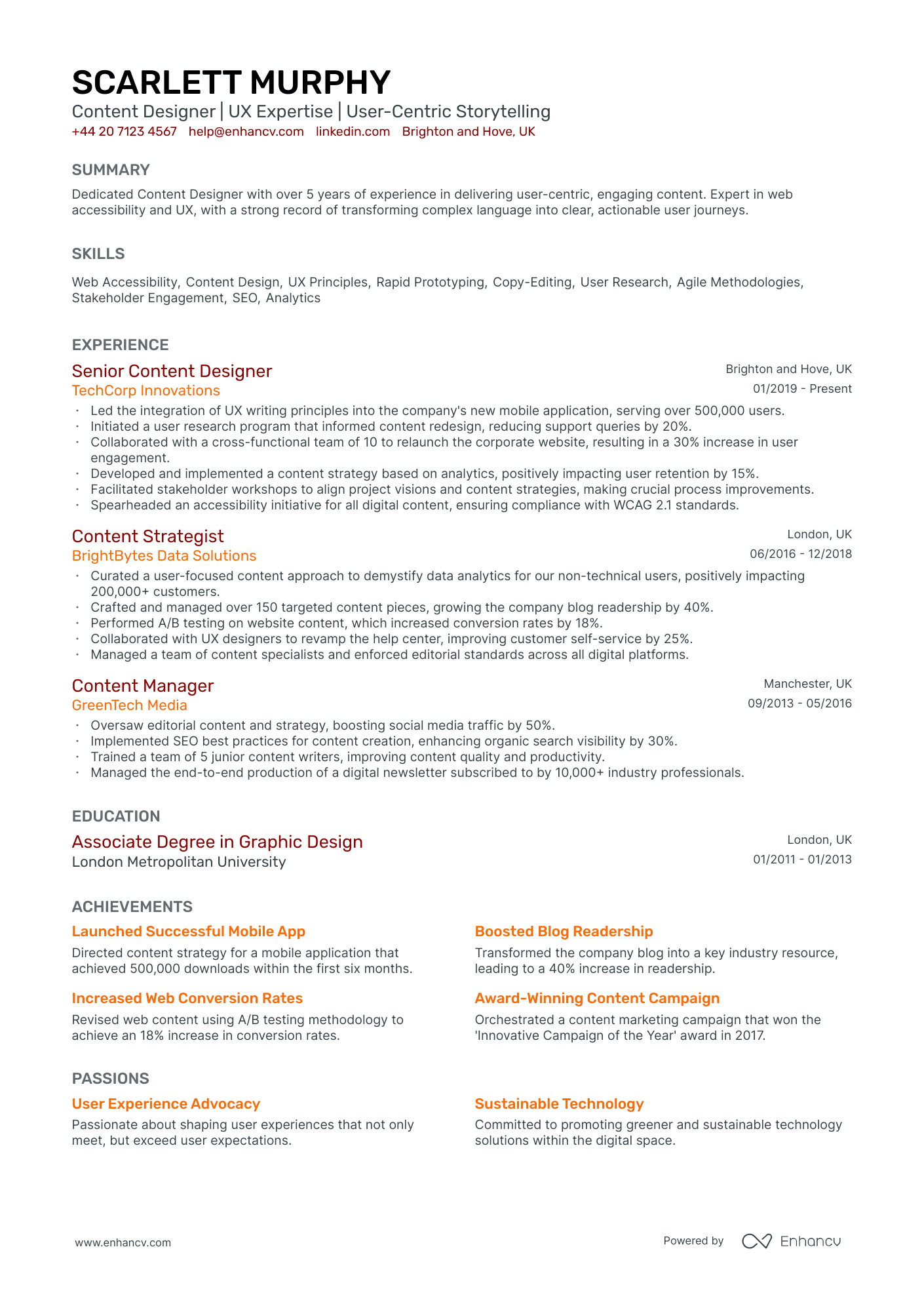 Content Designer CV Examples & Guide for 2025