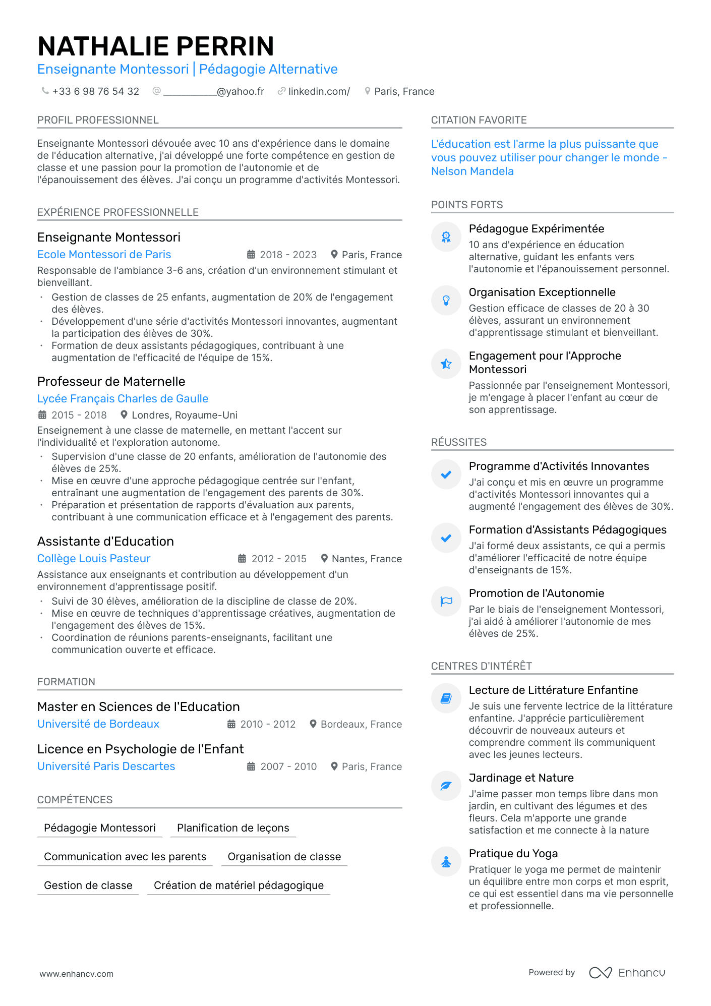 Exemples de CV pour Enseignant pour 2024