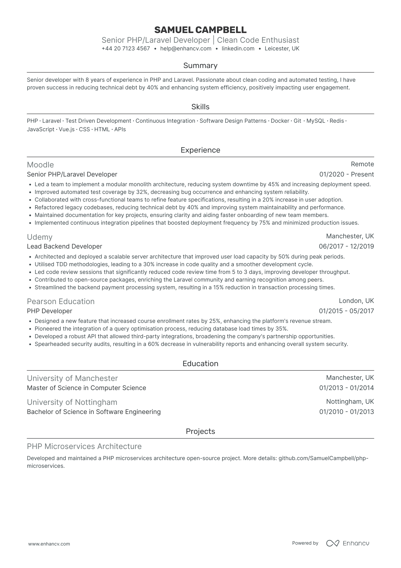 PhP Developer CV Examples & Guide for 2025