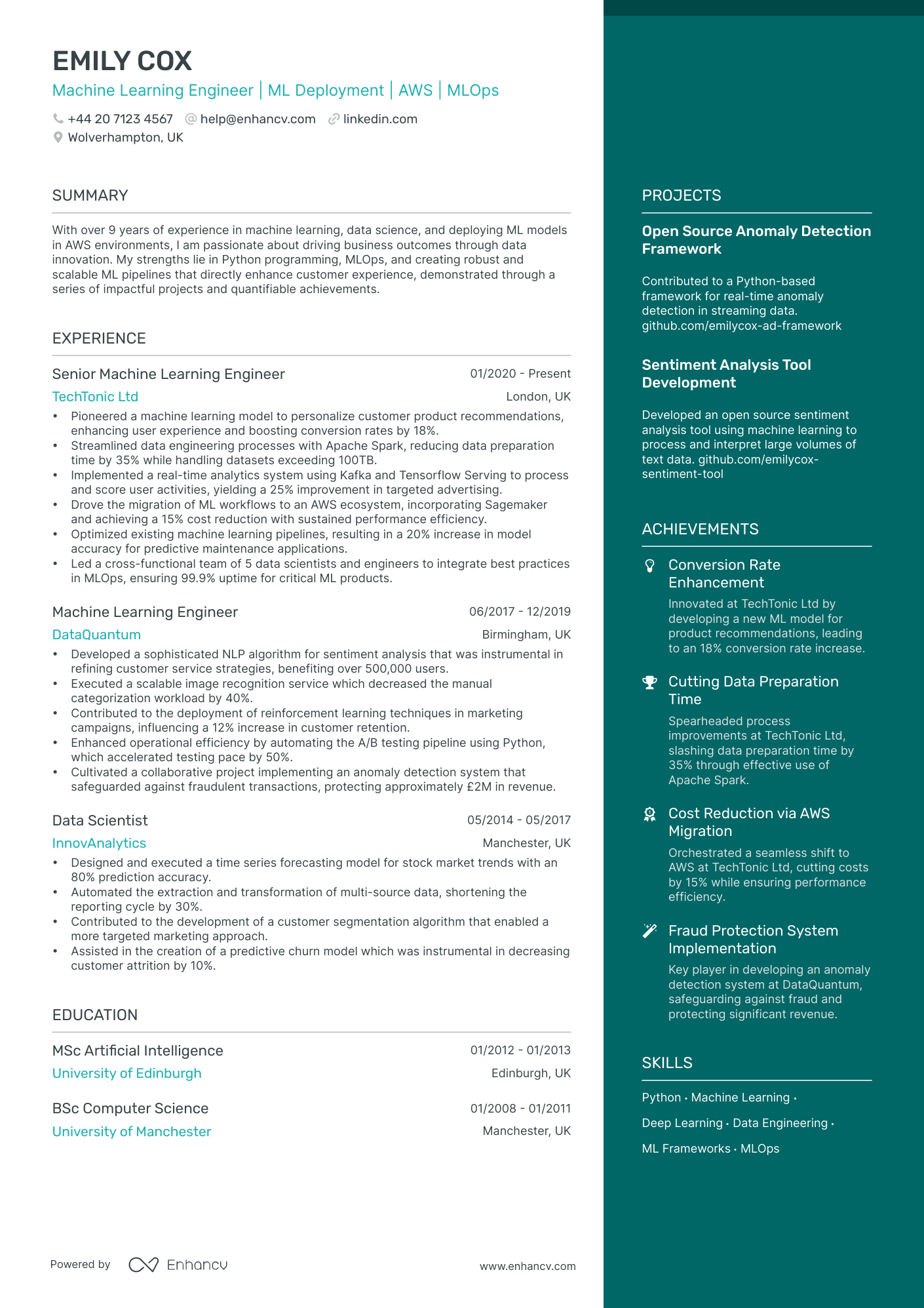 Machine Learning CV Examples & Guide for 2025