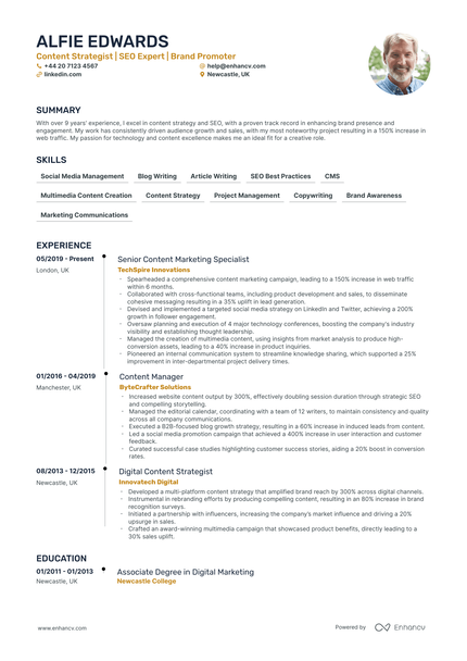 Content Creator CV Examples & Guide for 2025