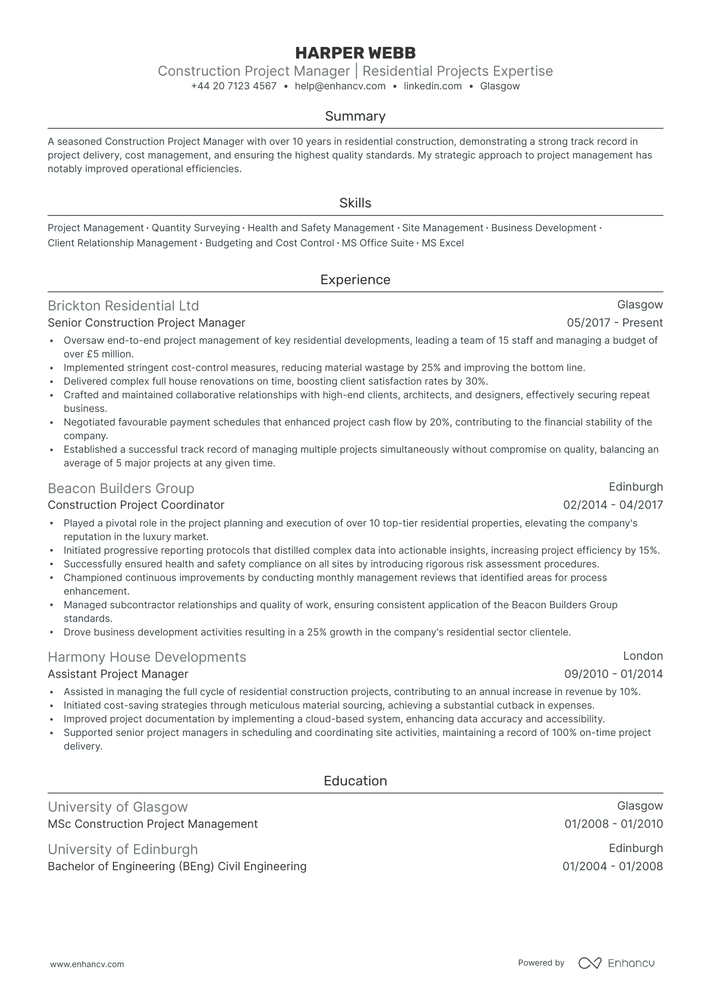 Construction Project Manager CV Examples & Guide for 2025