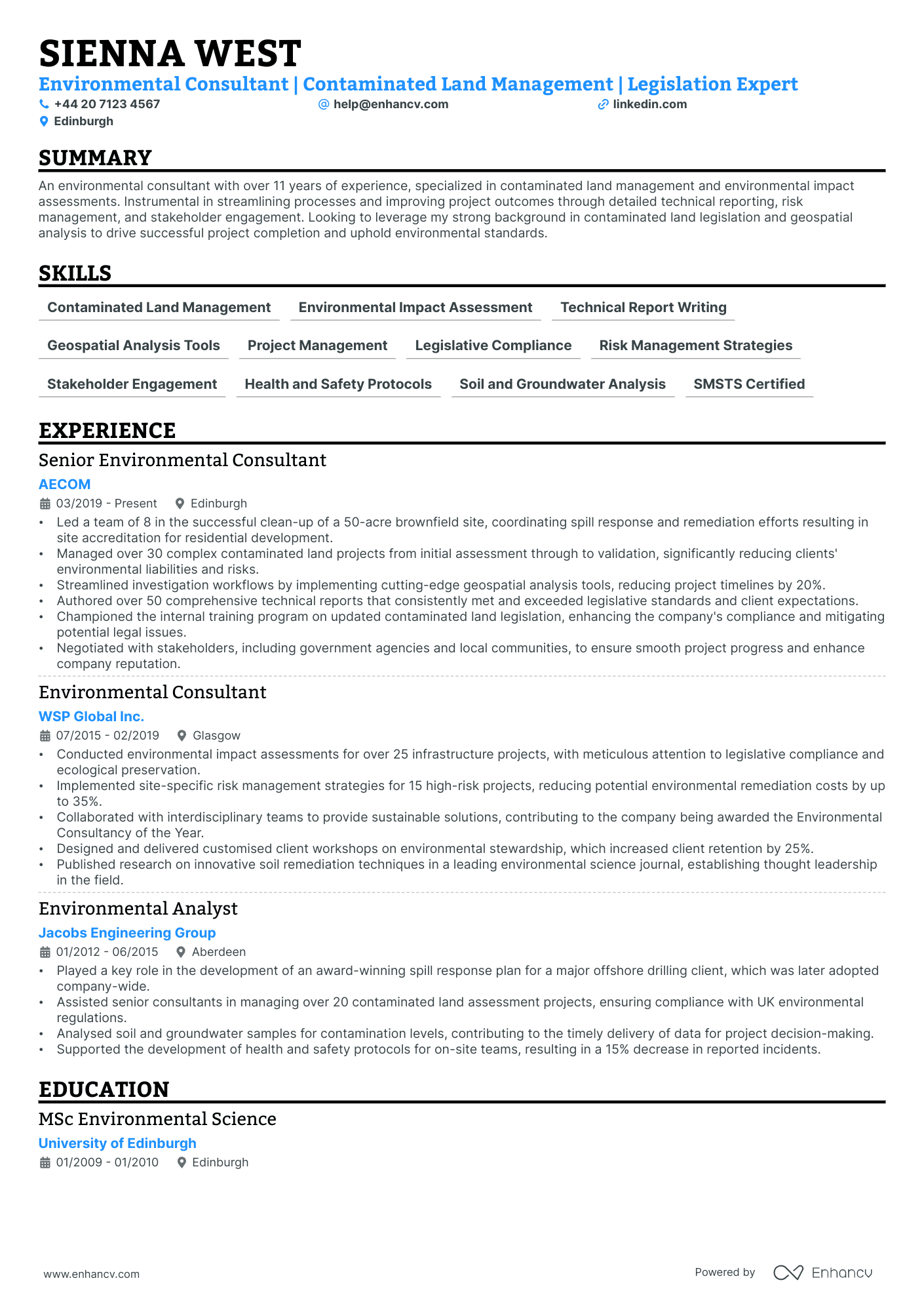 Environmental Consultant CV Examples & Guide for 2025