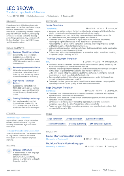 Translator CV Examples & Guide for 2026