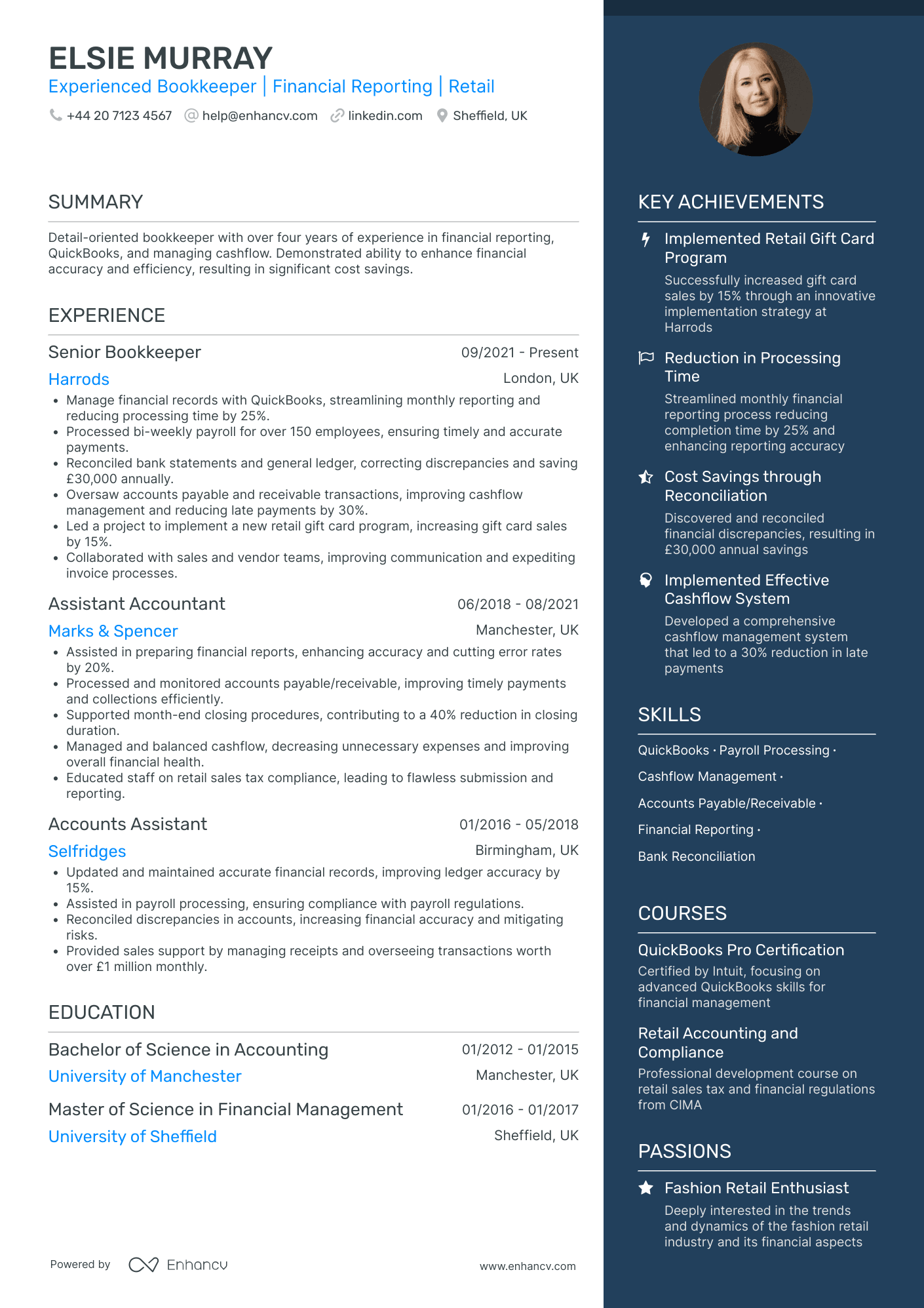 Bookkeeper CV Examples & Guide for 2025