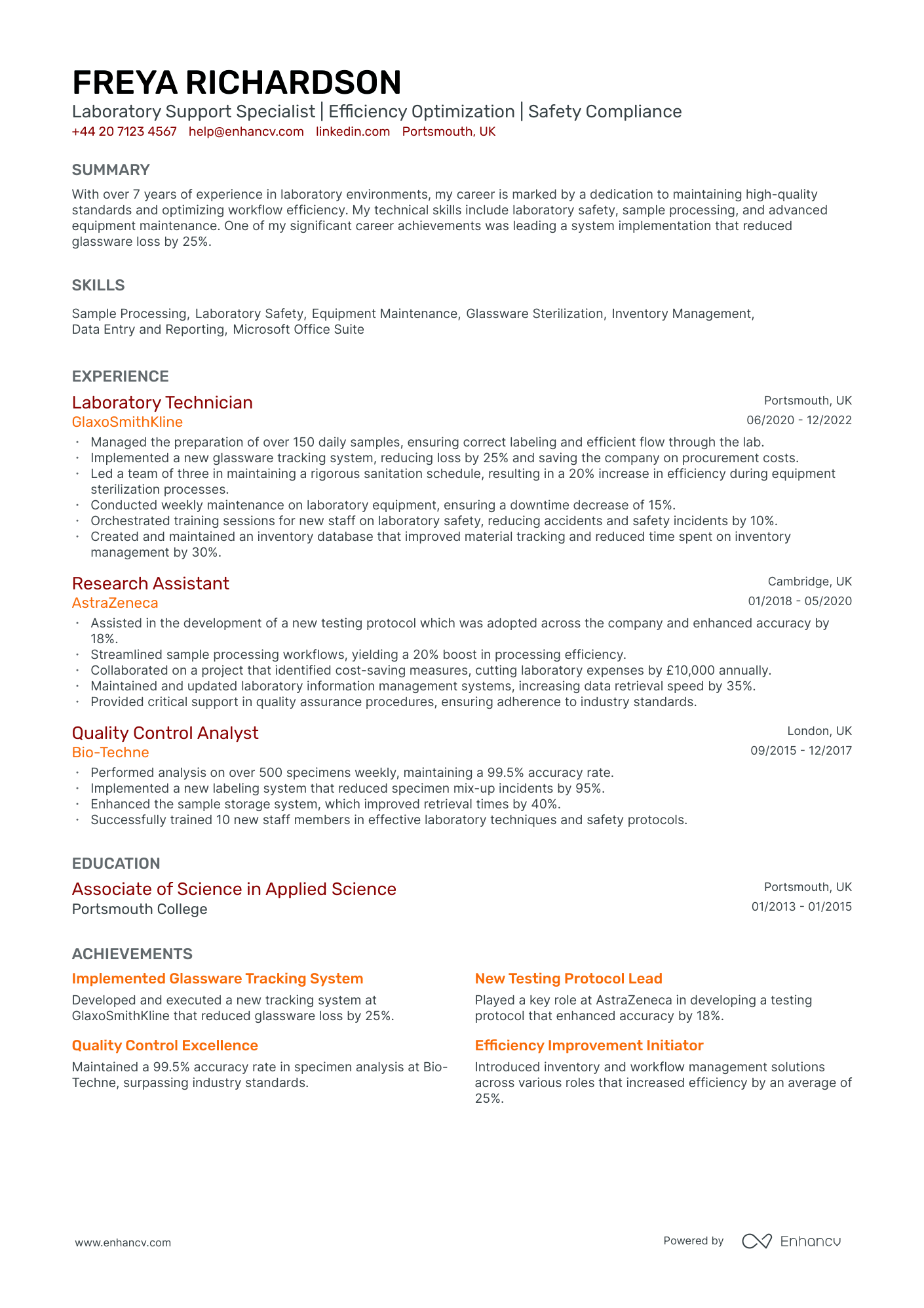 Lab Assistant CV Examples & Guide for 2025