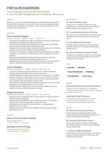 Interior Designer CV Examples & Guide for 2025