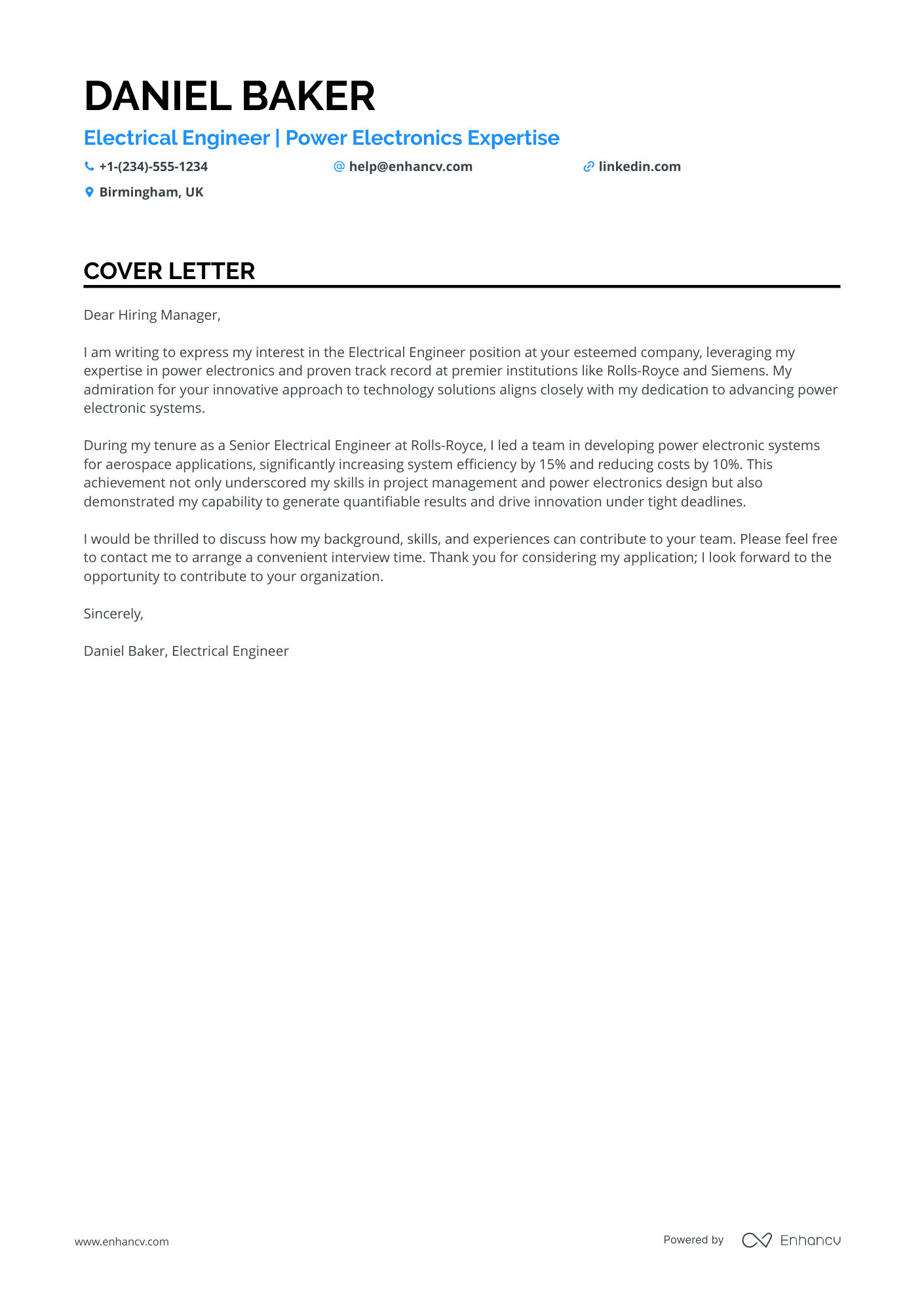 Electrical Engineering Cover Letter Examples & Guide for 2025