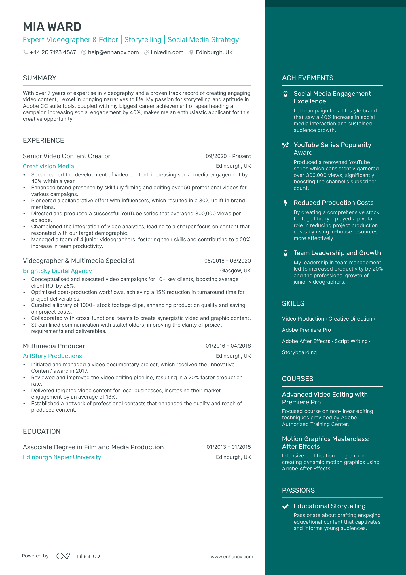 Videographer CV Examples & Guide for 2025