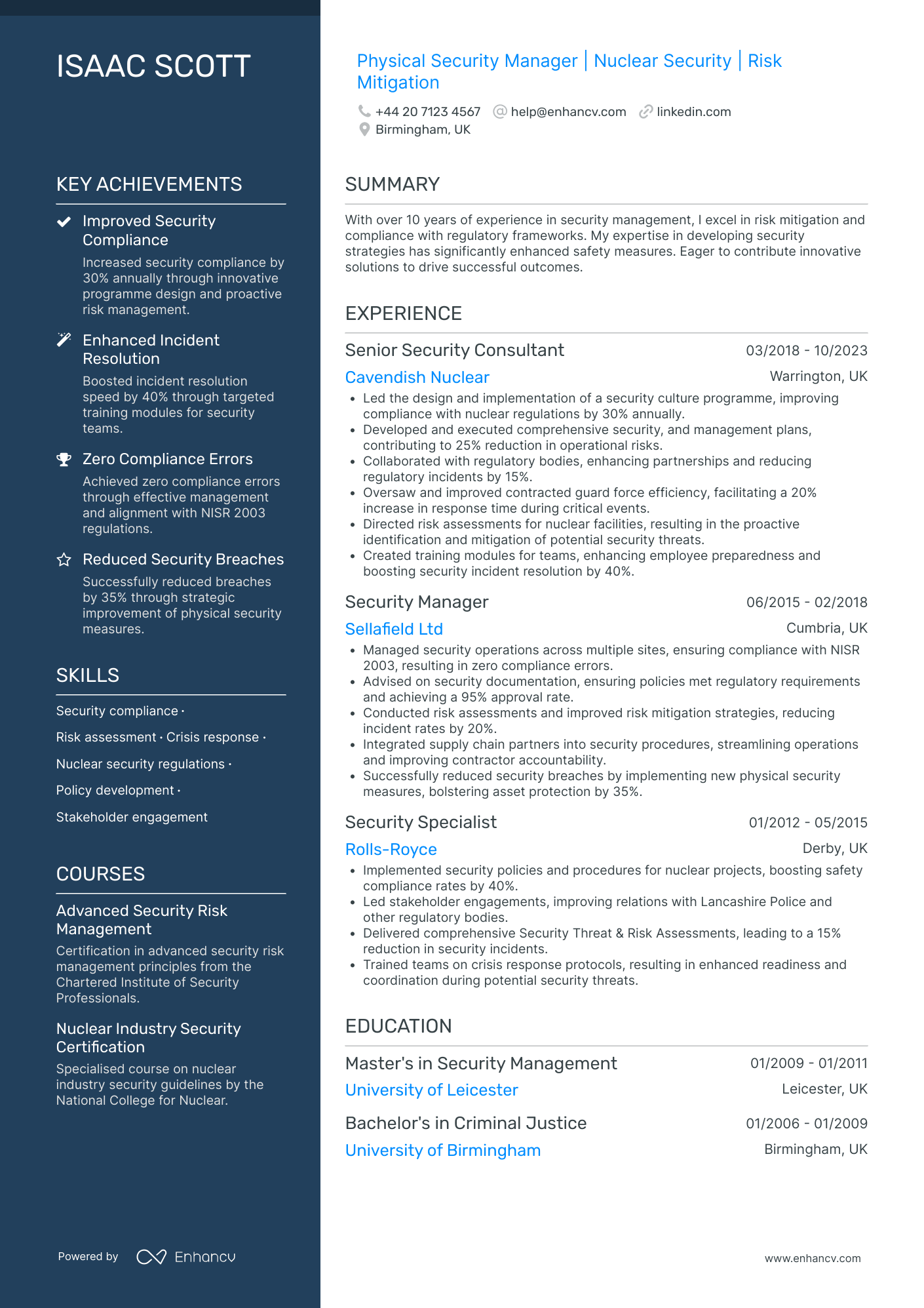 Security Manager CV Examples & Guide for 2026