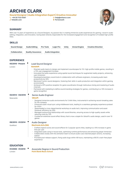 Sound Designer CV Examples & Guide for 2025