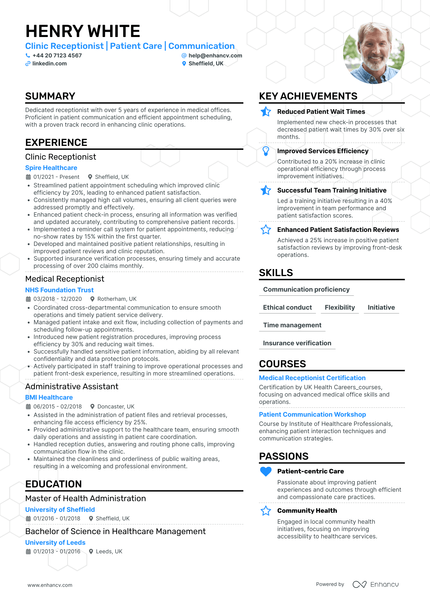 Medical Receptionist Cv Examples & Guide For 2025