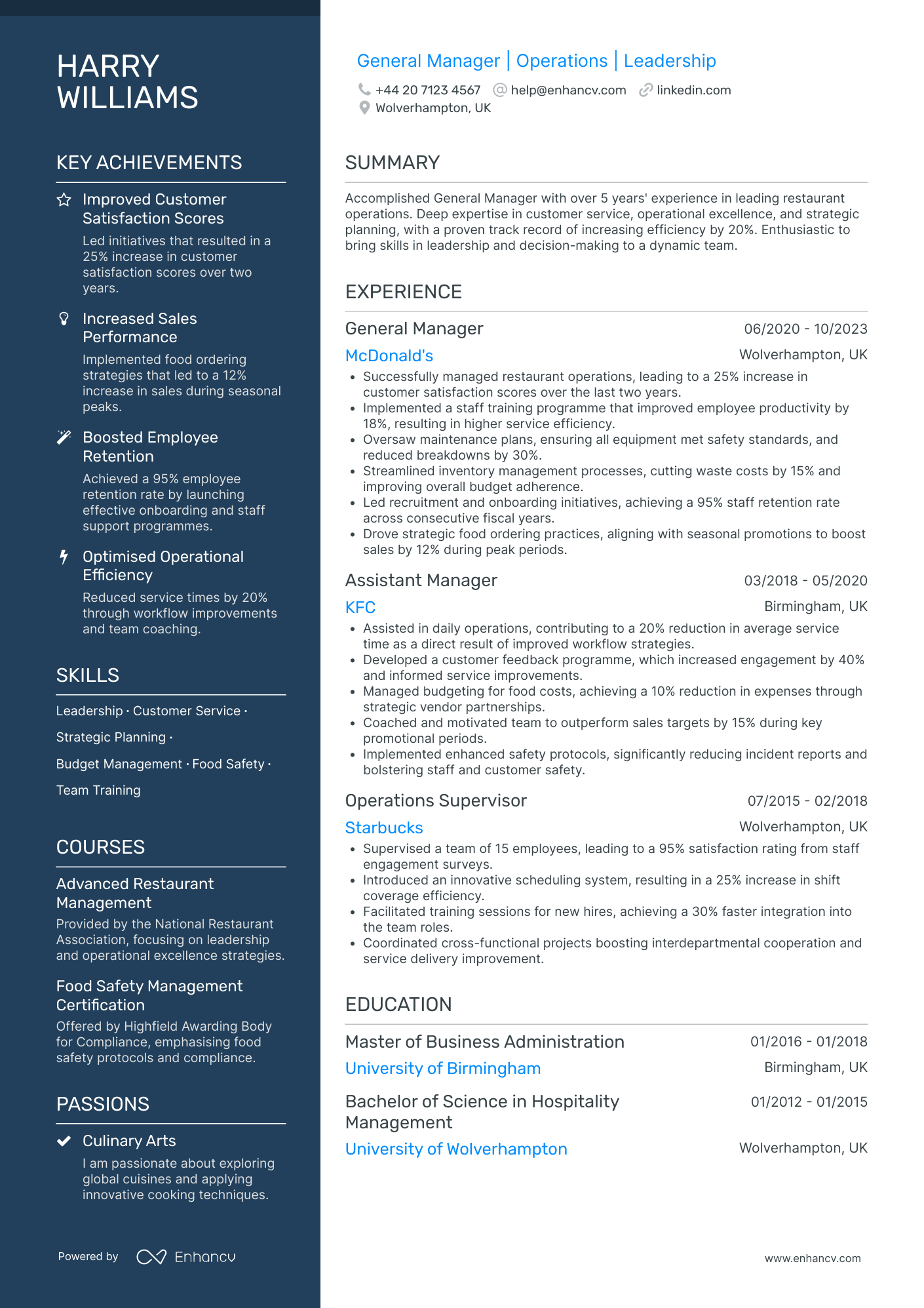 Restaurant General Manager CV Examples & Guide for 2026