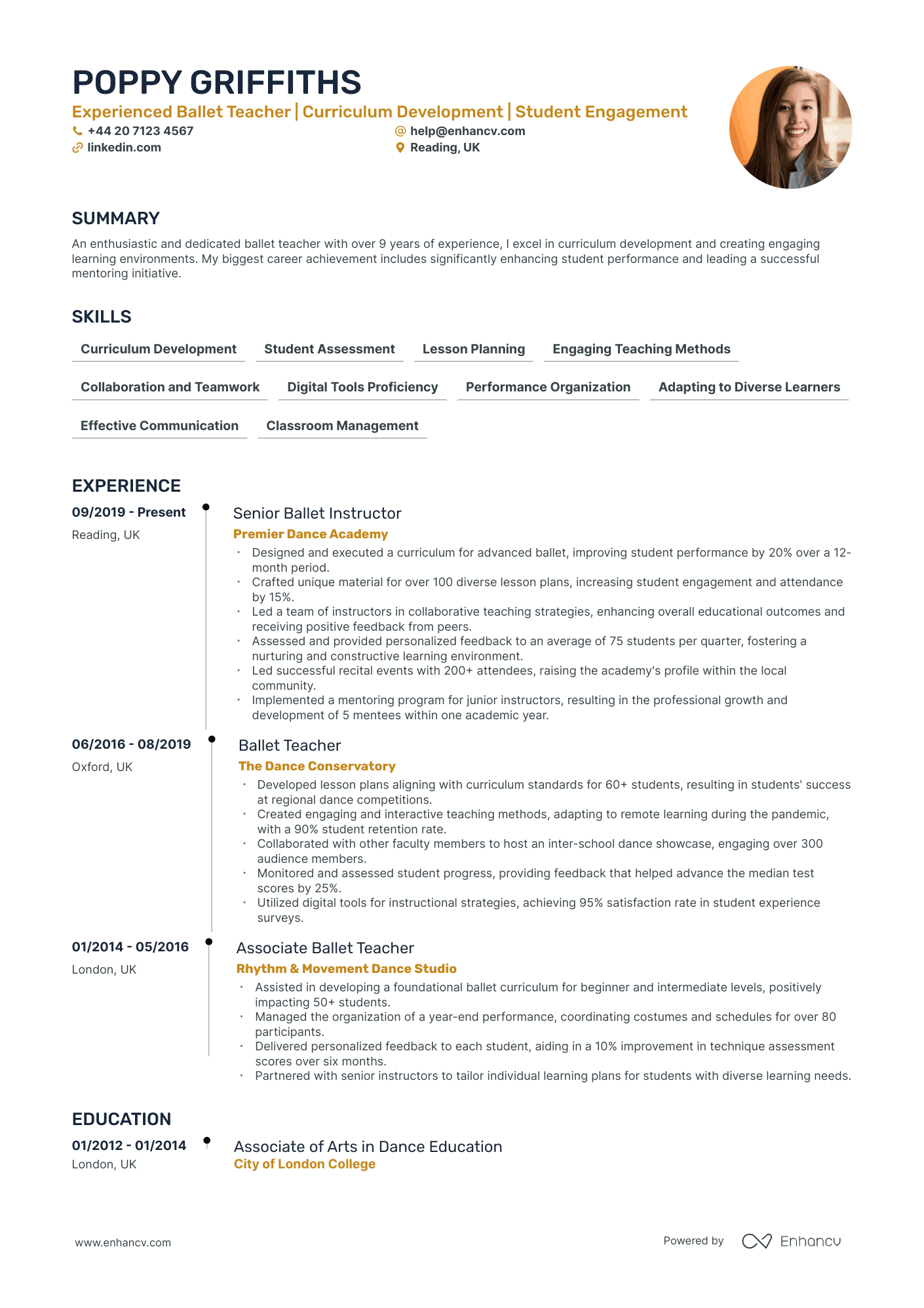 Dance Teacher CV Examples & Guide for 2025