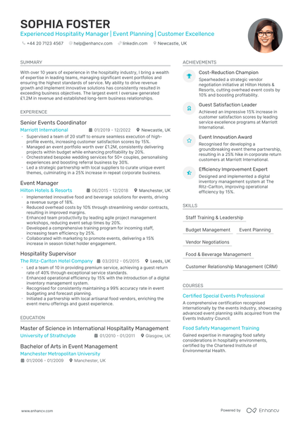 Hospitality Manager CV Examples & Guide for 2025