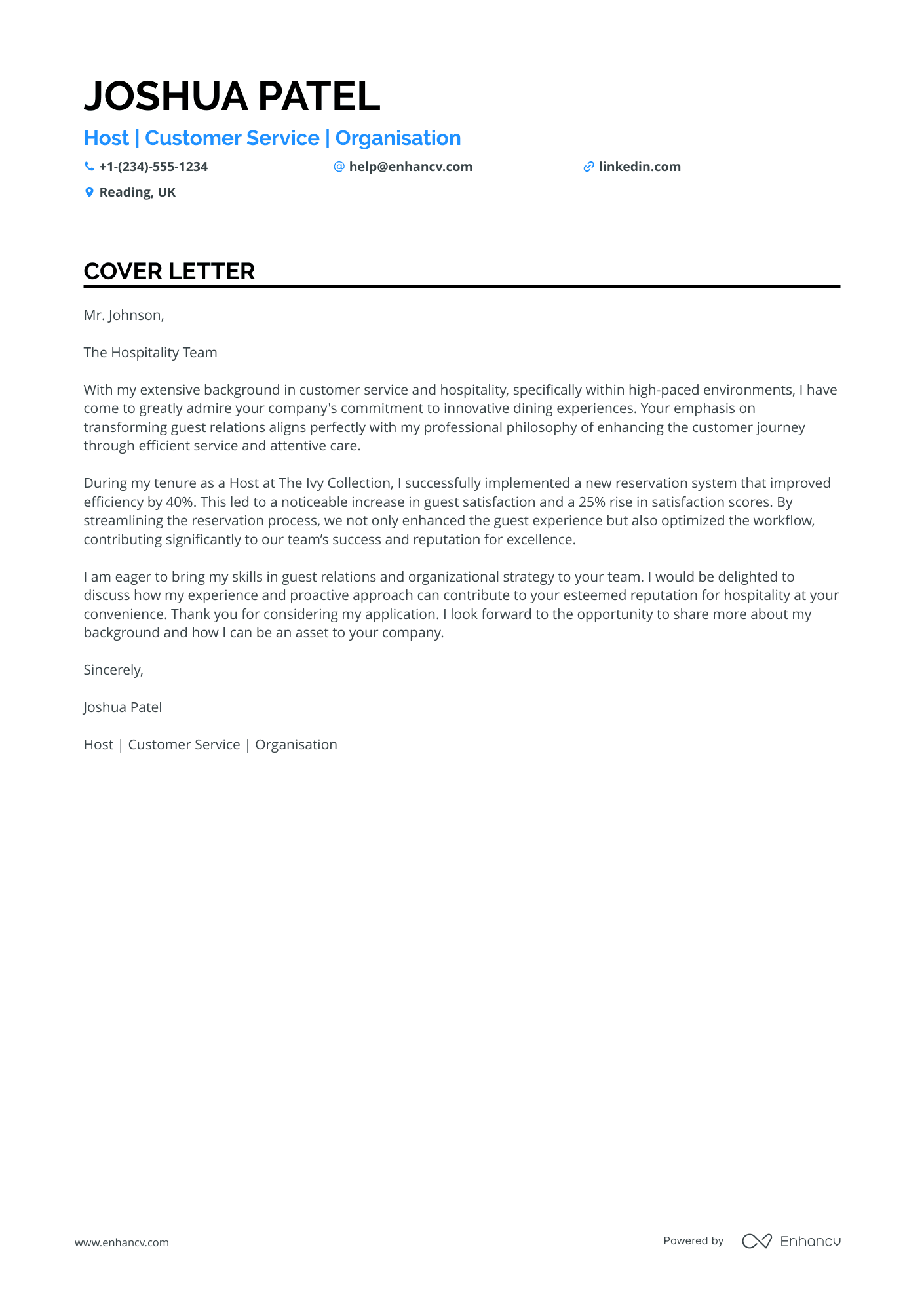 Hostess Cover Letter Examples & Guide for 2025
