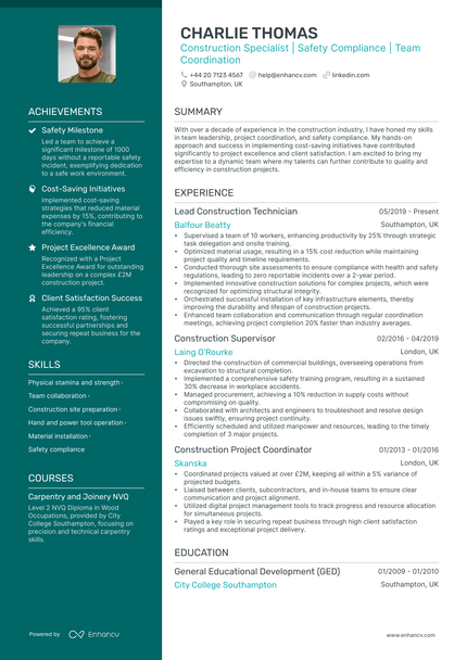 Construction Worker CV Examples & Guide for 2025