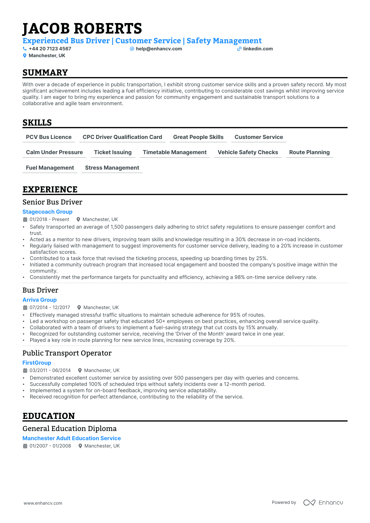 Bus Driver CV Examples & Guide for 2025