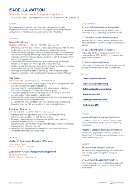 Bus Driver CV Examples & Guide for 2026