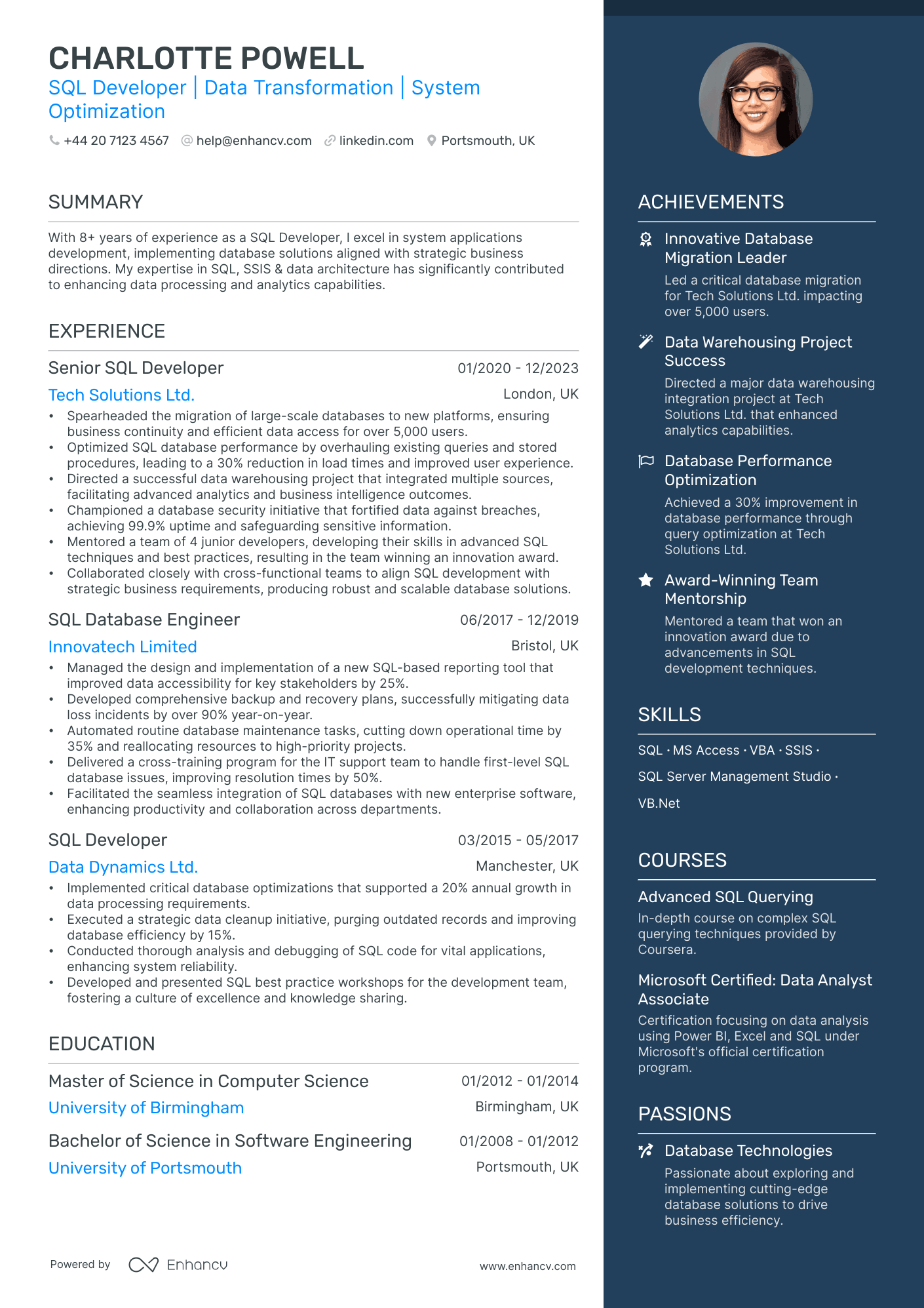 SQL Developer CV Examples & Guide for 2025