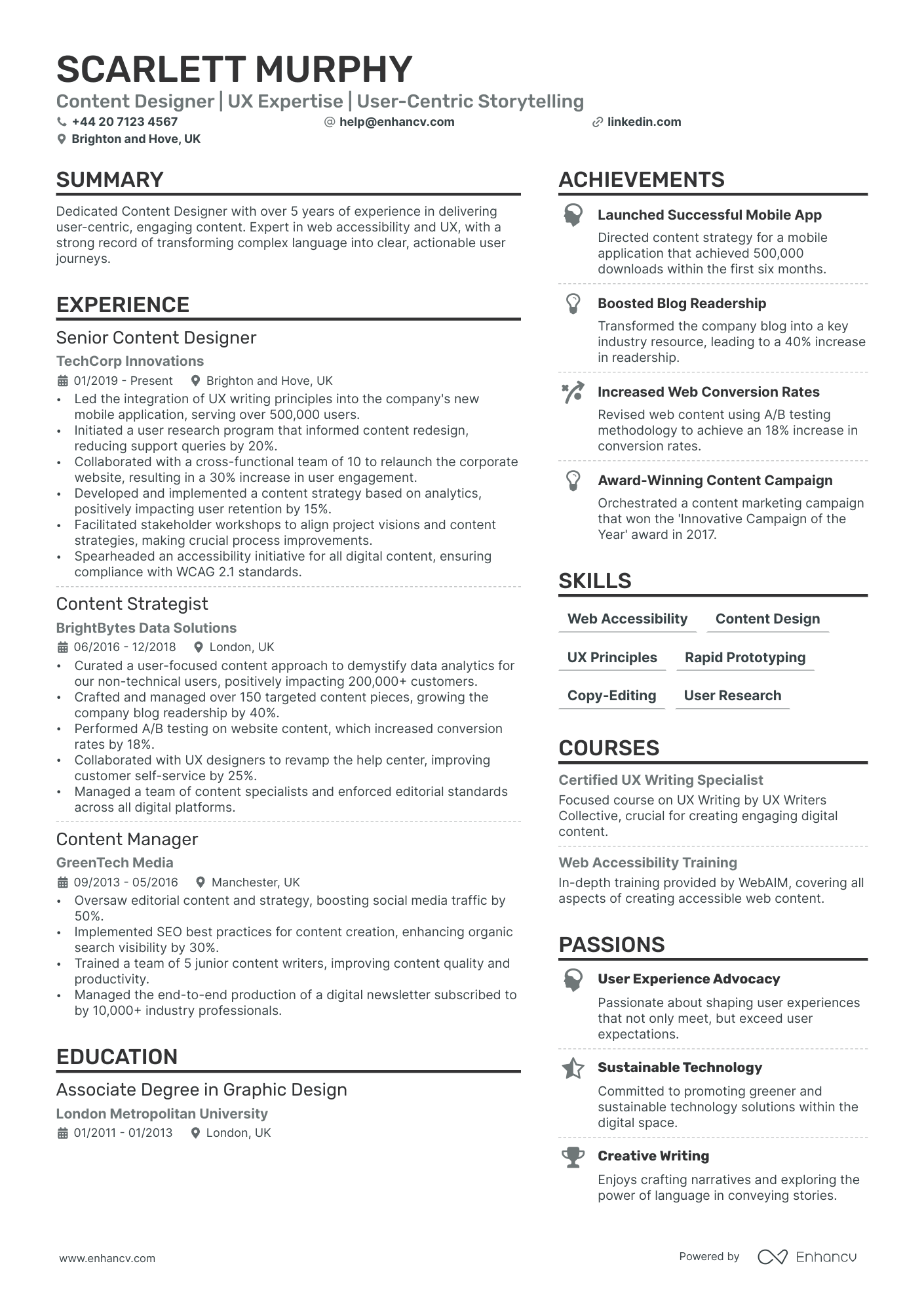 Content Designer CV Examples & Guide for 2024