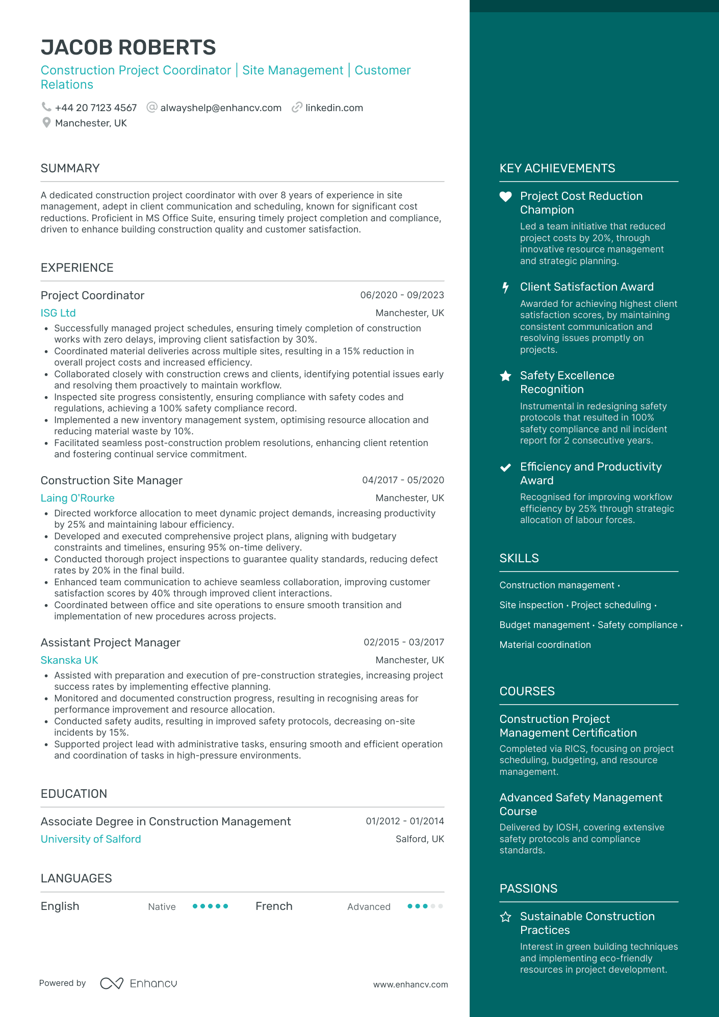 Construction Manager CV Examples & Guide for 2026