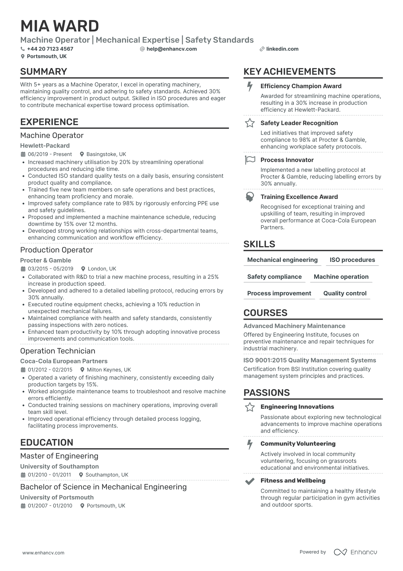 Machine Operator CV Examples & Guide for 2025