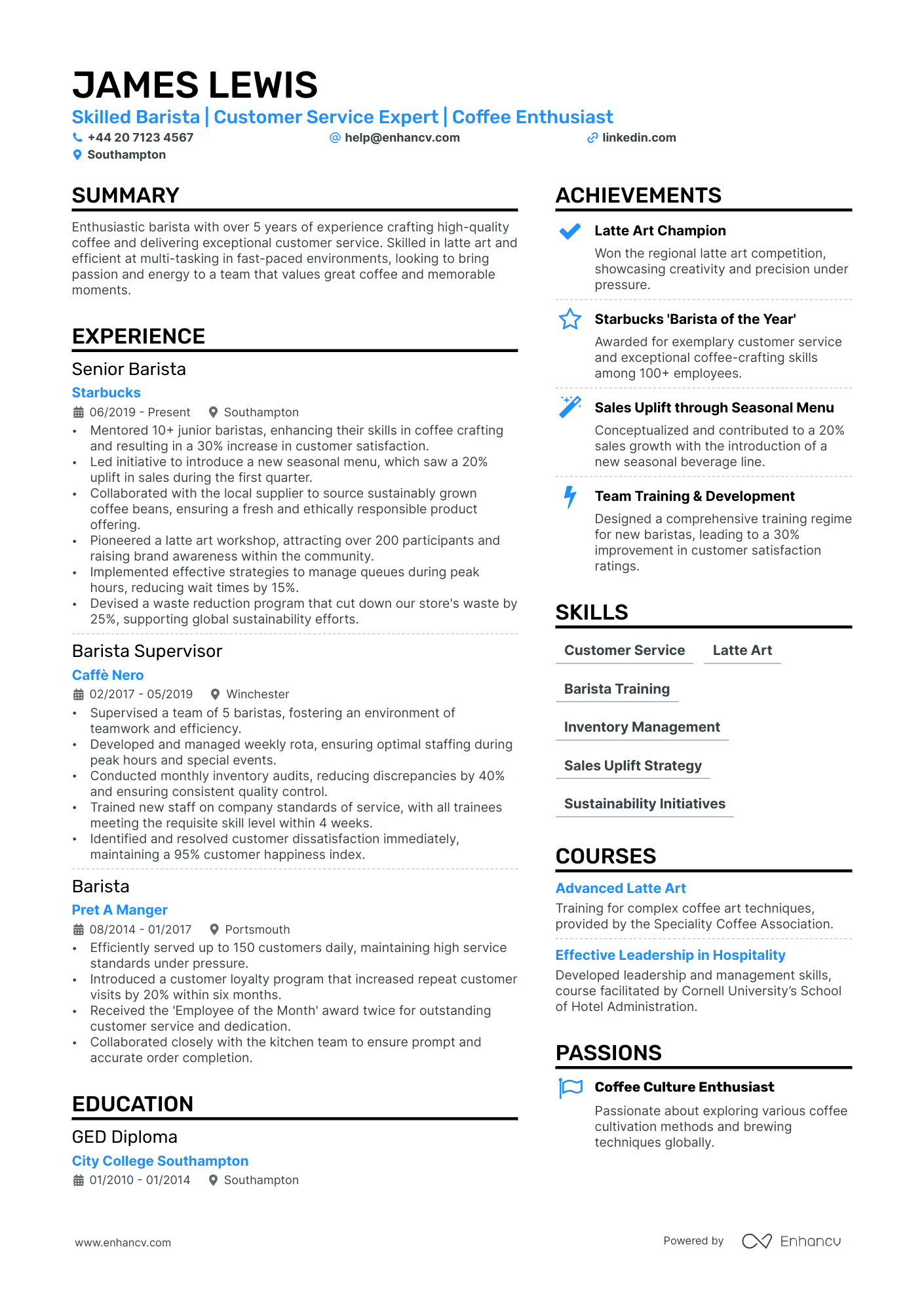 Barista CV Examples & Guide for 2024