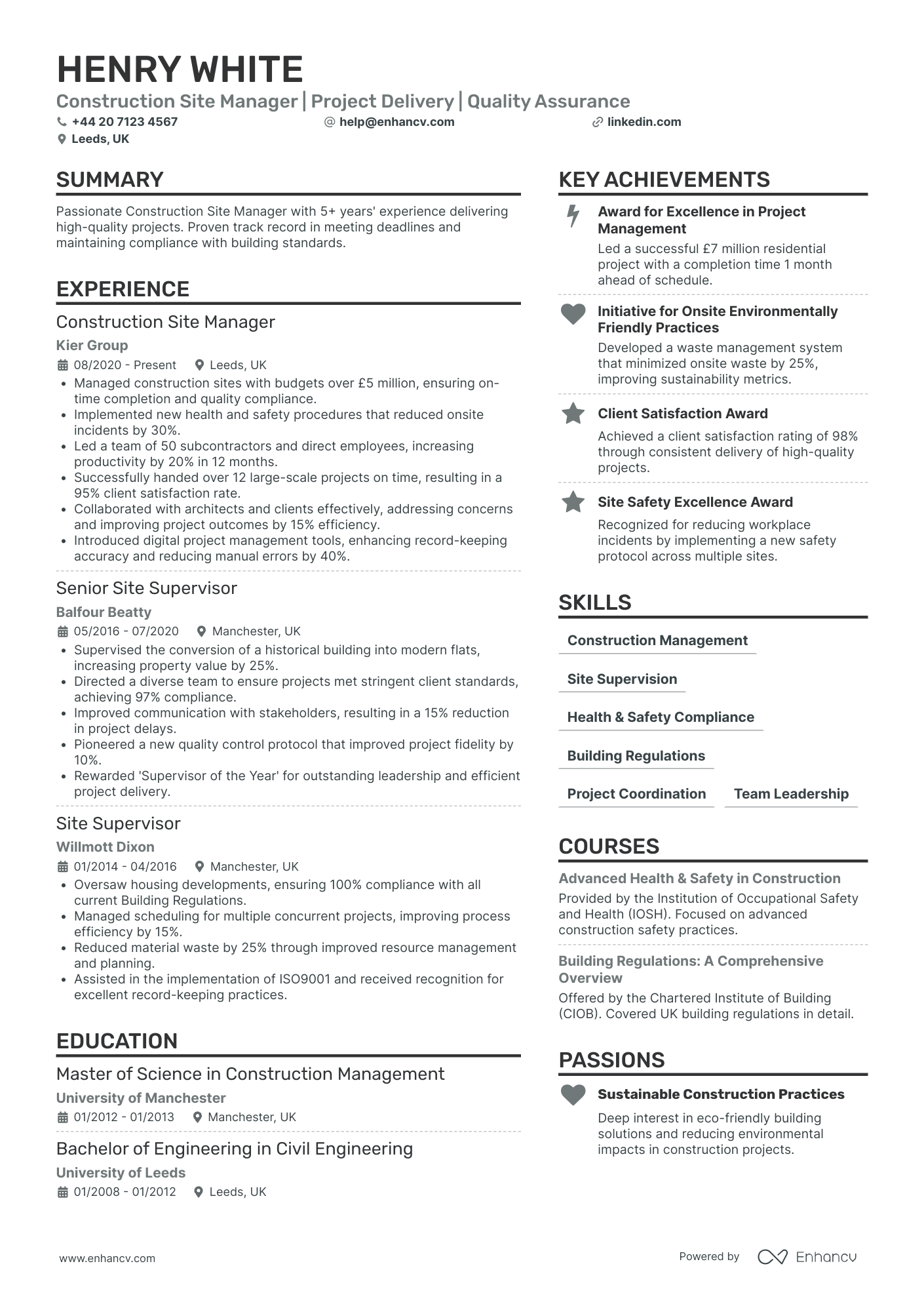 Construction Manager CV Examples & Guide for 2026