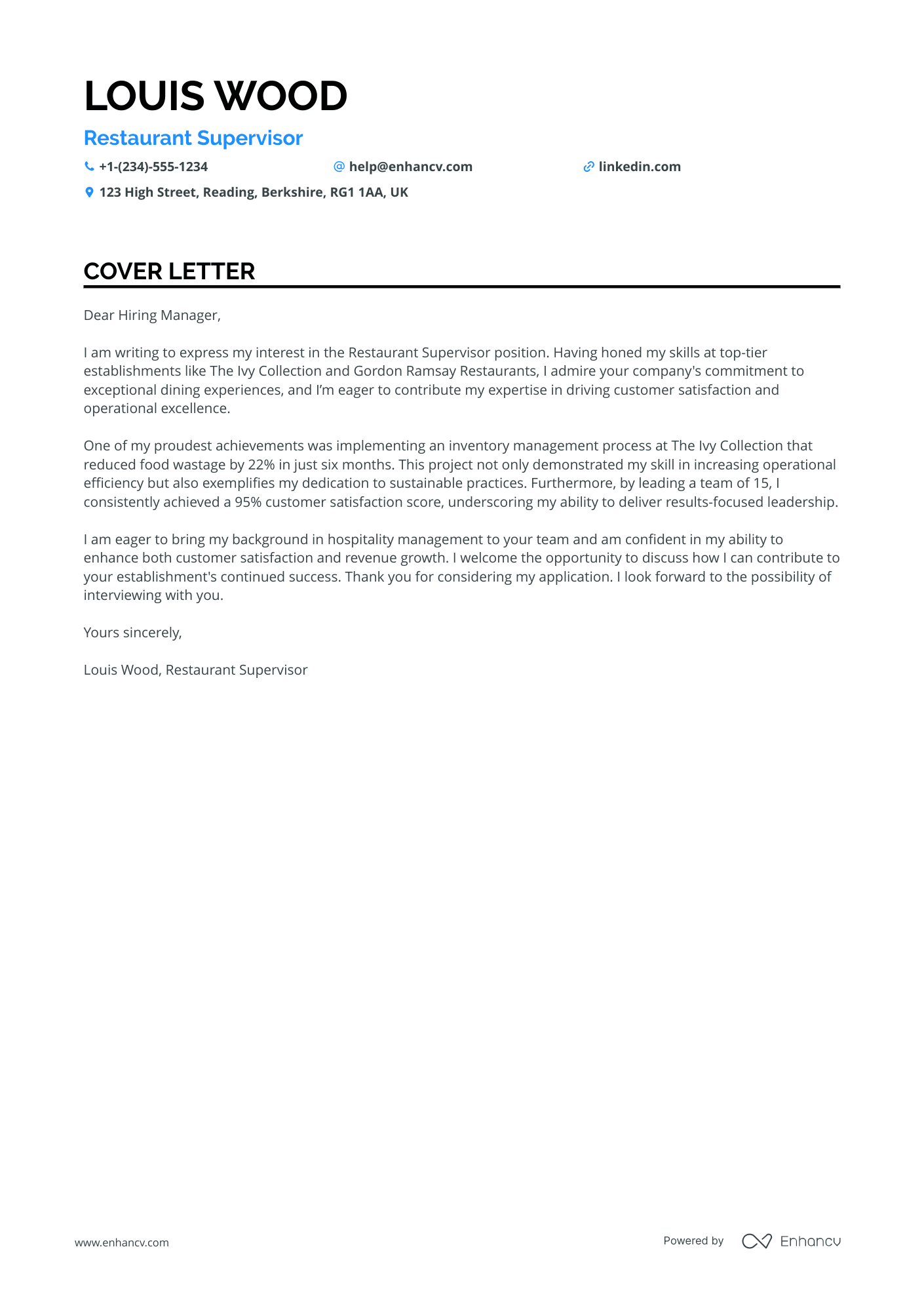 Restaurant Cover Letter Examples & Guide for 2025