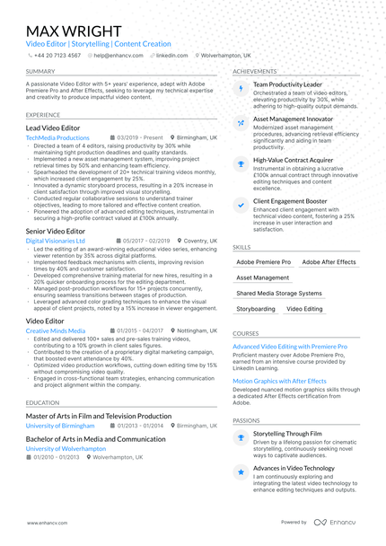 Video Editor CV Examples & Guide for 2025