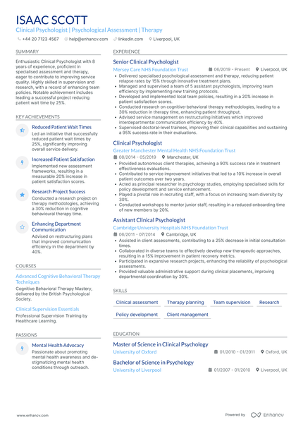 Psychologist CV Examples & Guide for 2026