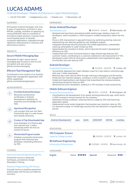 Android Developer CV Examples & Guide for 2024