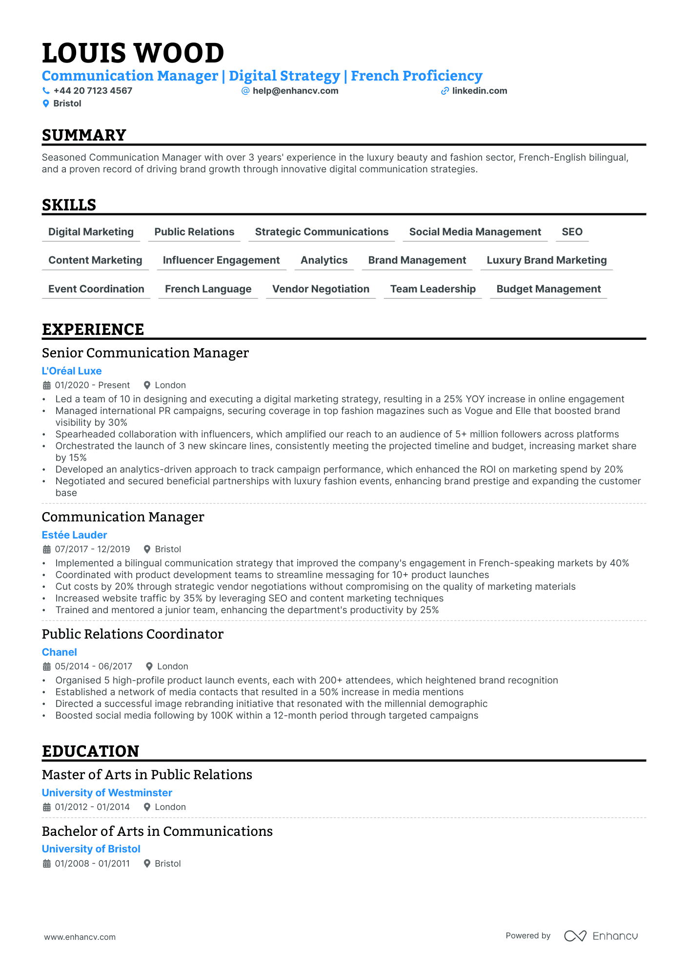 Communication Manager CV Examples & Guide for 2025