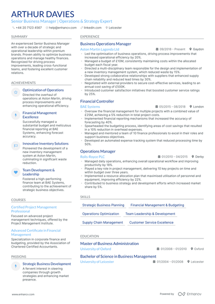 Operations Manager CV Examples & Guide for 2025