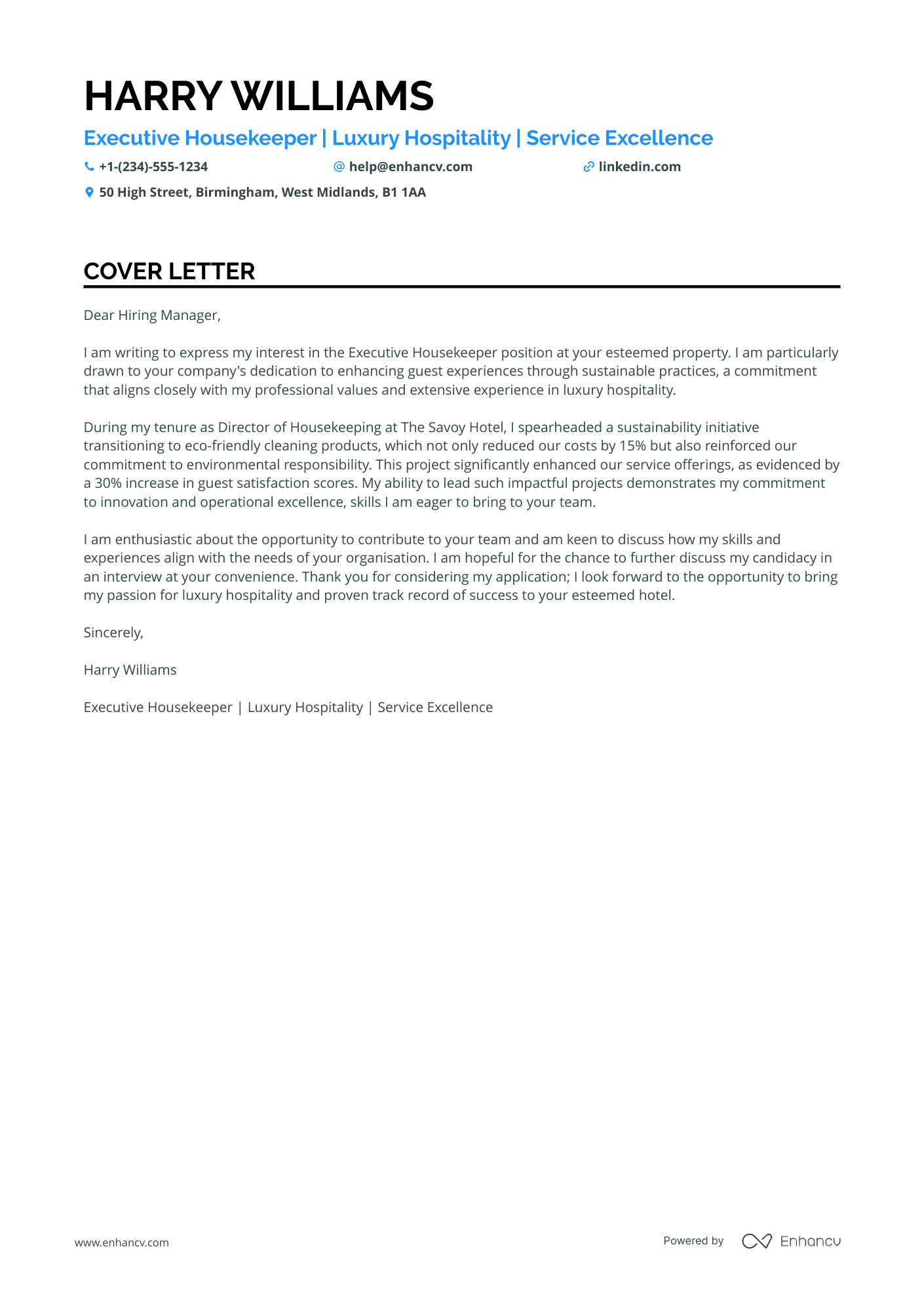 Housekeeper Cover Letter Examples & Guide for 2025
