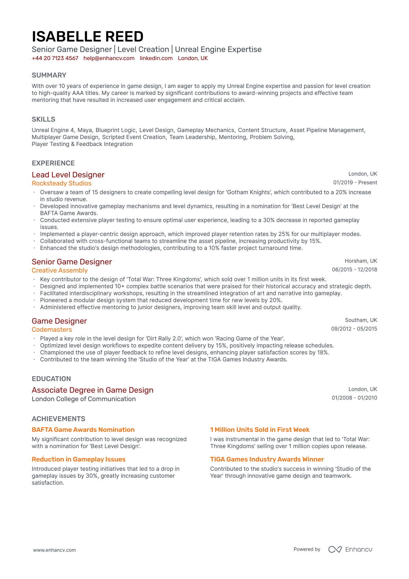Game Designer CV Examples & Guide for 2025