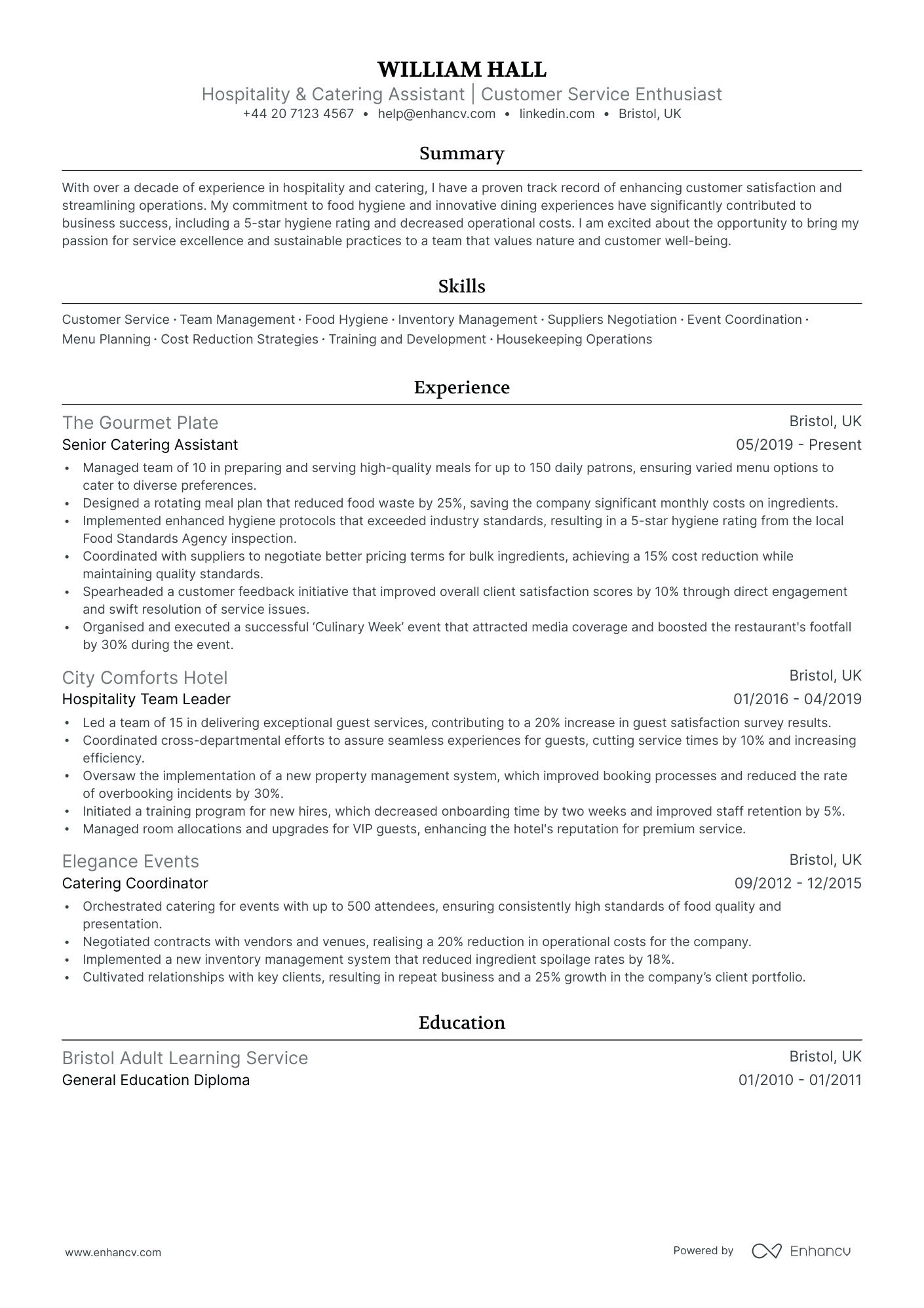 Hospitality CV Examples & Guide for 2025