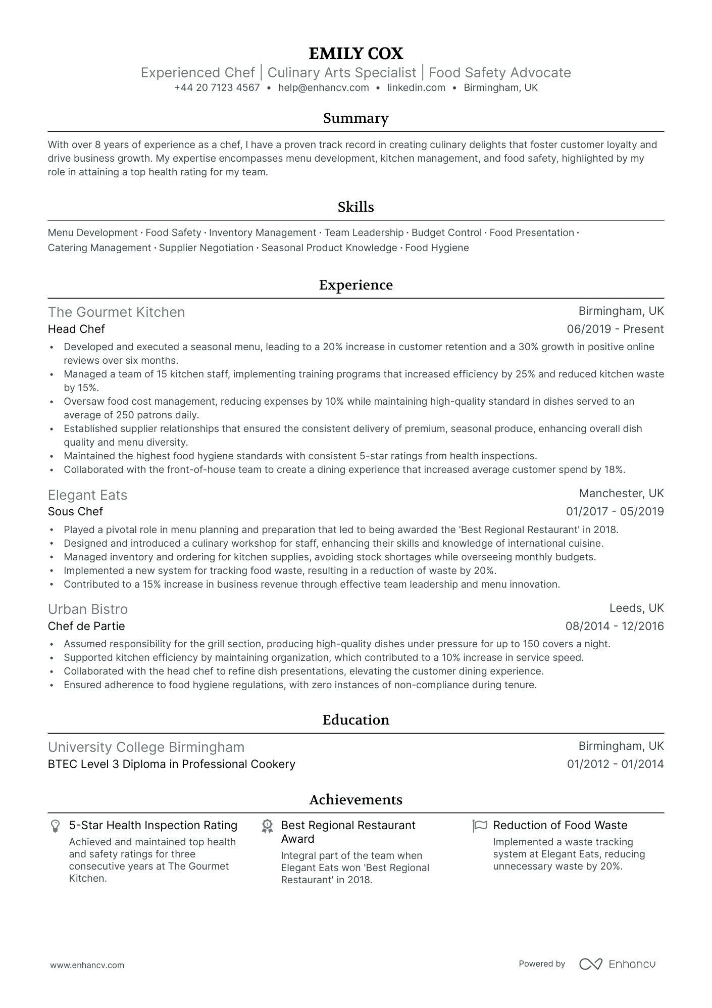 Cook CV Examples & Guide for 2025