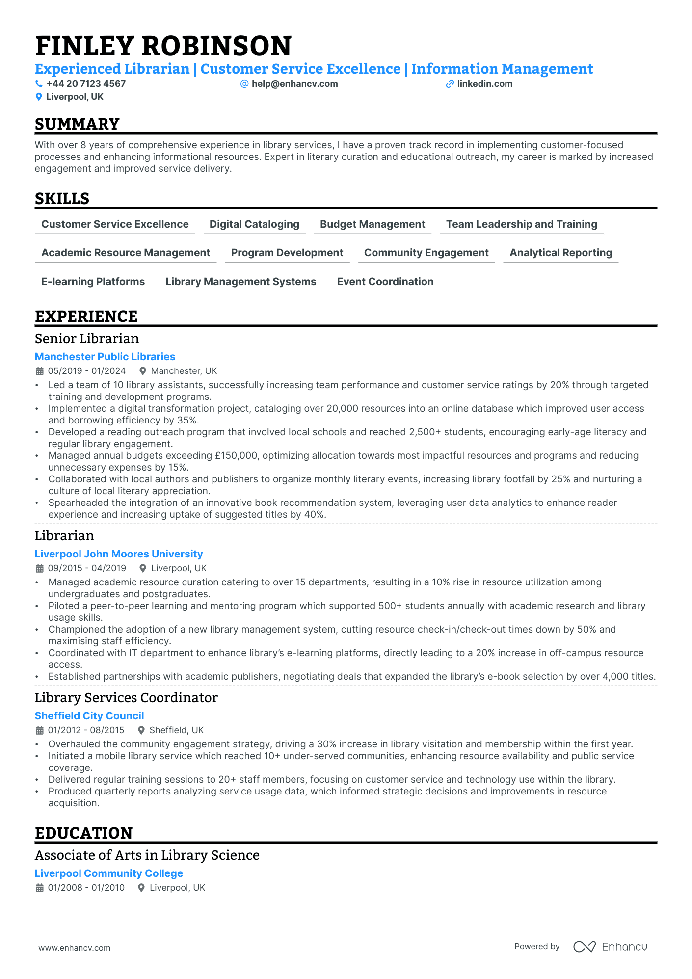 Librarian CV Examples & Guide for 2025