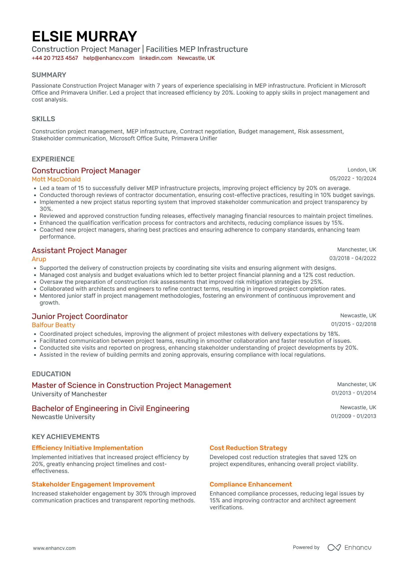 Construction Project Manager CV Examples & Guide for 2025