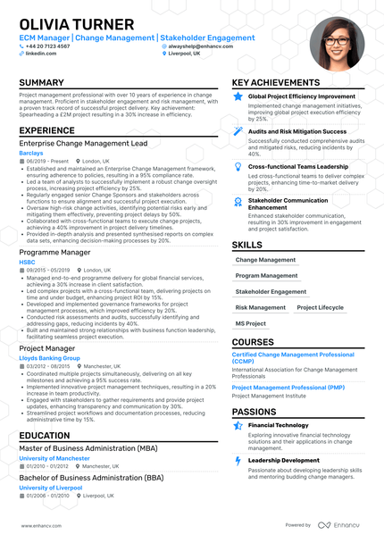 Change Management CV Examples & Guide for 2026