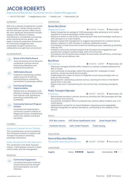 Bus Driver CV Examples & Guide for 2025