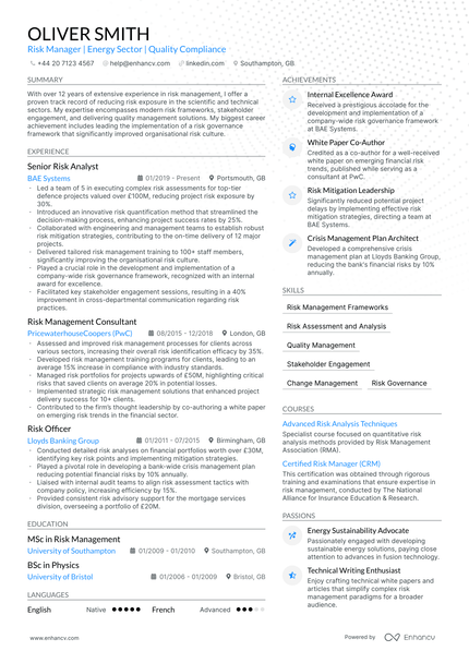 Risk Manager CV Examples & Guide for 2025