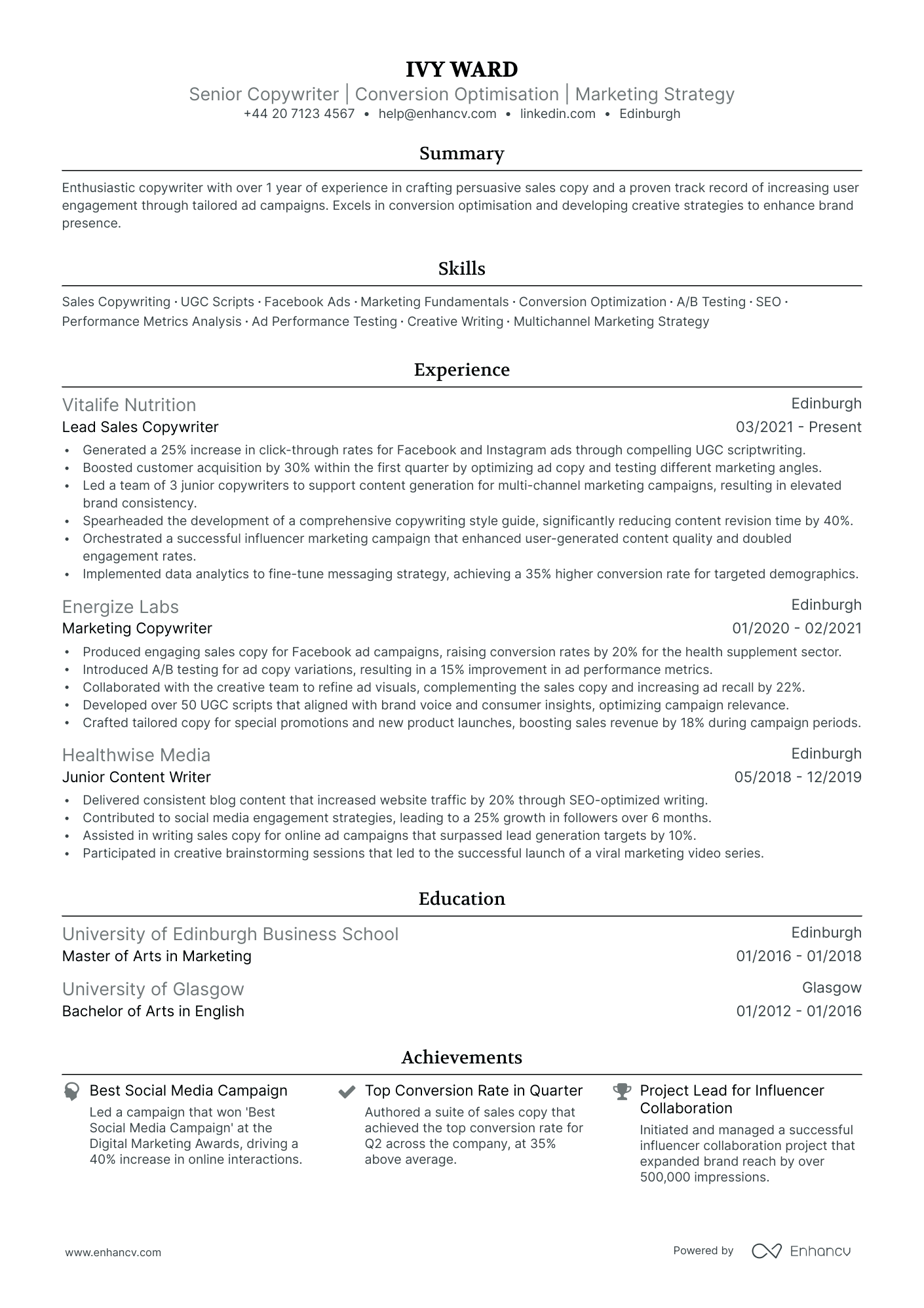 Copywriter CV Examples & Guide for 2025