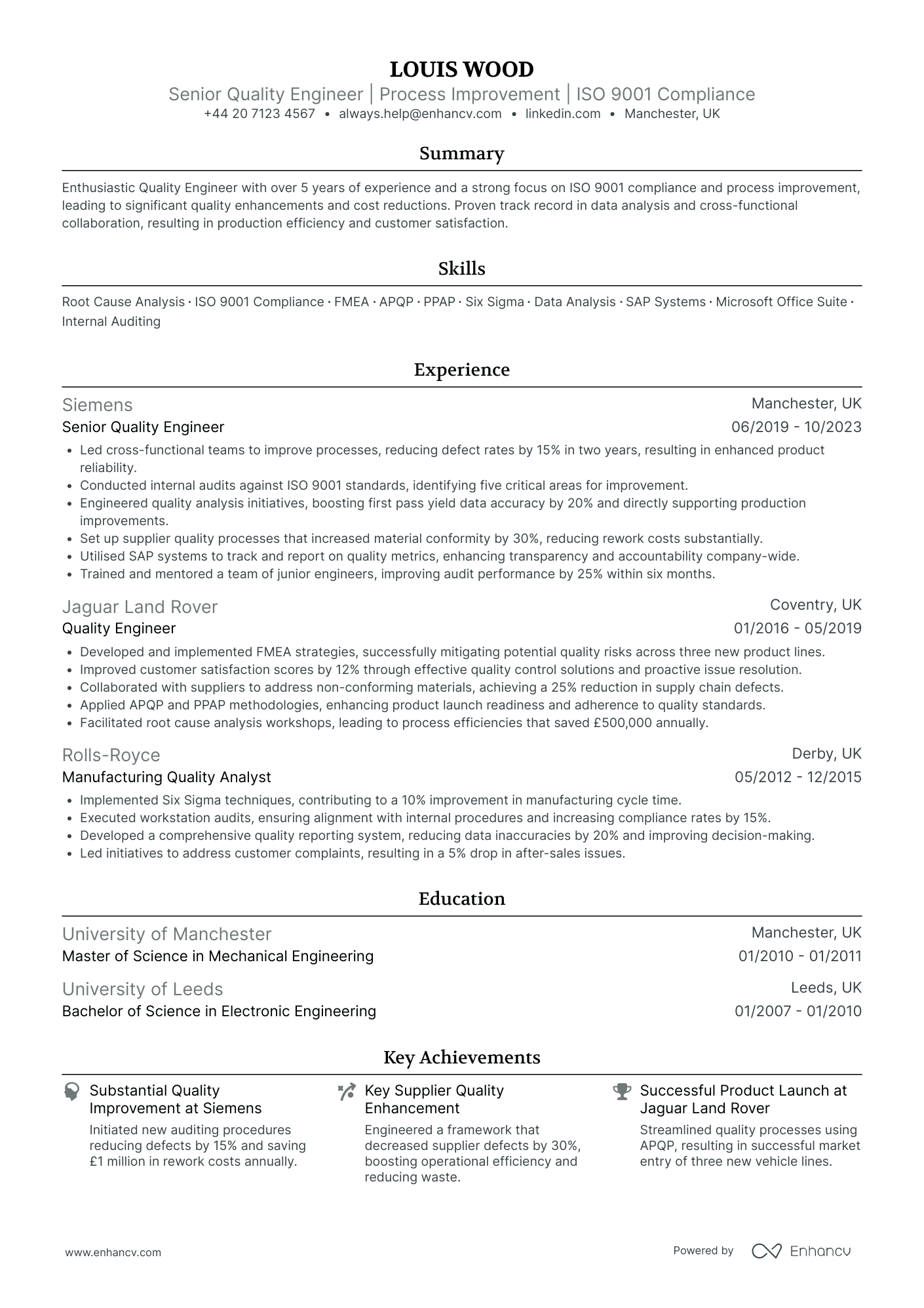 Quality Engineer CV Examples & Guide for 2026