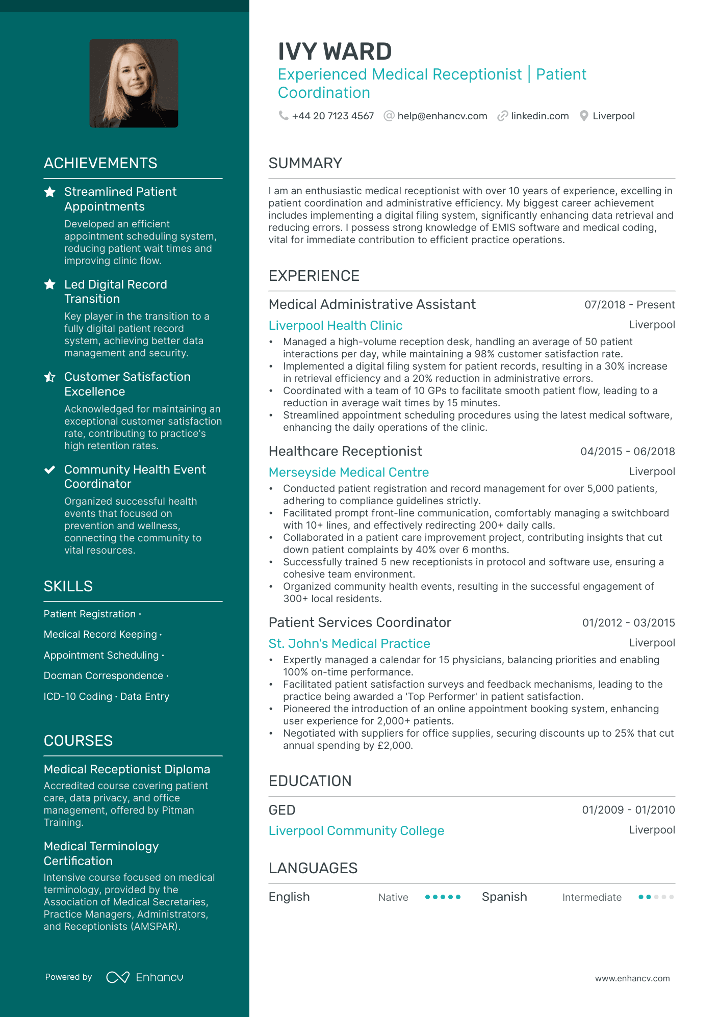 Medical Receptionist Cv Examples & Guide For 2025